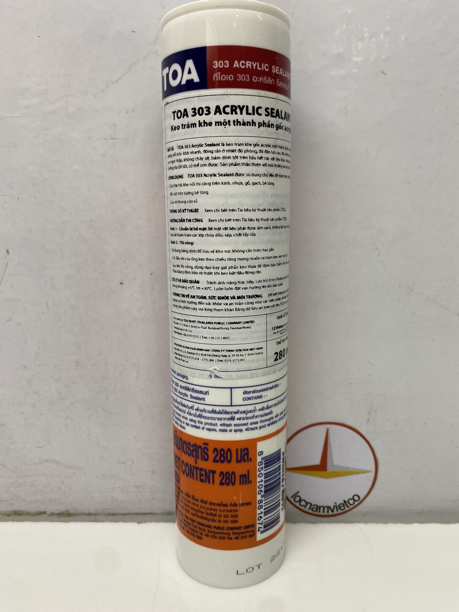 Keo Silicone Toa 303, Acrylic Sealant màu Trắng 280ML, keo chống dột, keo chống rỉ